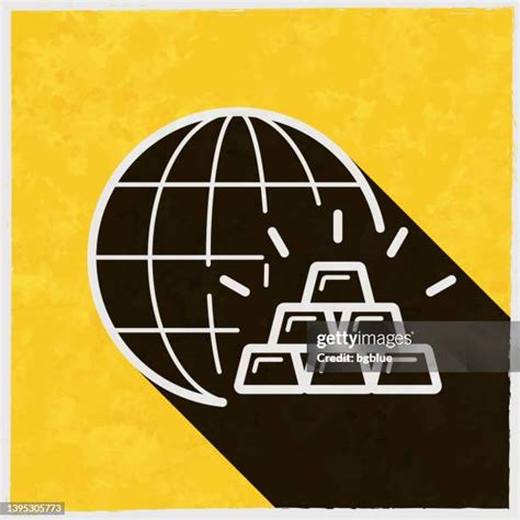 Gold Bars With Globe Icon With Long Shadow On Textured Yellow