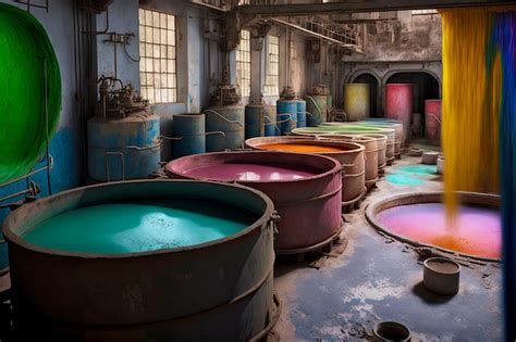 Premium Photo Textile Dyeing Factory Large Vats With Liquid Dyes
