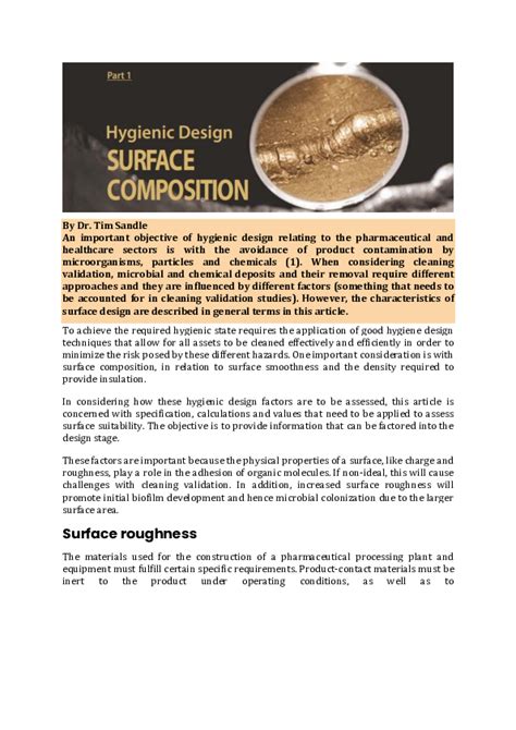 Pdf Hygienic Design Part 1 Surface Composition