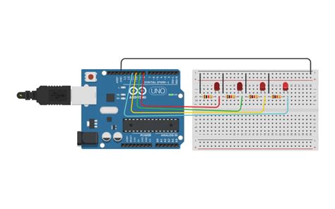Circuit Design Actividad 3 Encender Y Controlar 4 Leds Tinkercad