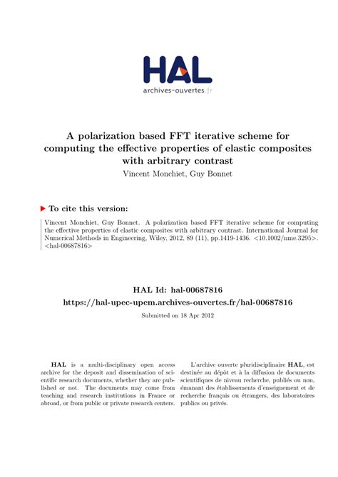 Pdf A Polarization And Fft Based Numerical Method For Computing The Effective Properties Of