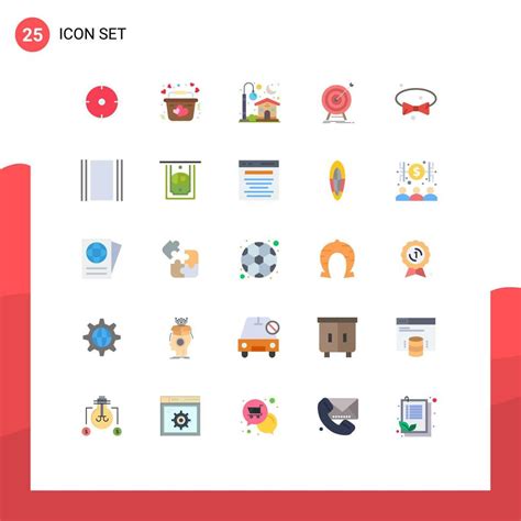 Mobile Interface Flat Color Set Of 25 Pictograms Of Bow Success Home Market Goal Editable Vector