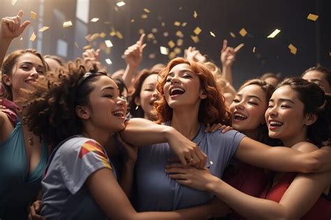 Women Happy And Hug With Celebration Success In Presentation And