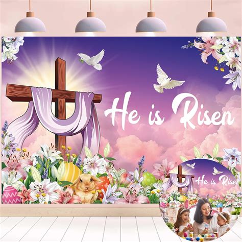He Is Risen Backdrop Resurrection Cross Lily Photography Backdrop Happy