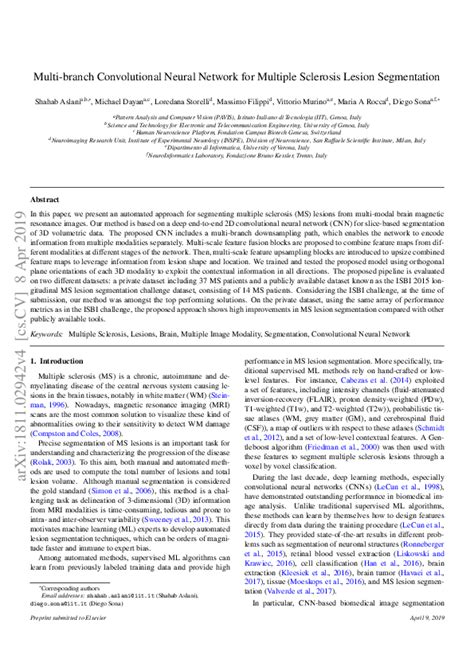 Pdf Multi Branch Convolutional Neural Network For Multiple Sclerosis