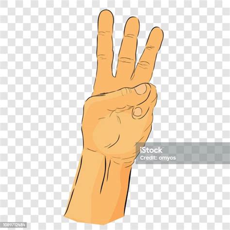 플랫 컬러 손 그리기 스케치 계산 또는 투명 효과 배경에서 3 투표 손 가리키기에 대한 스톡 벡터 아트 및 기타 이미지