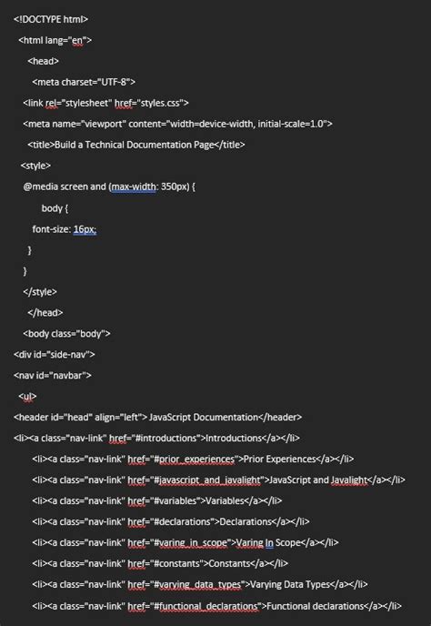technical documentation page build a technical documentation page