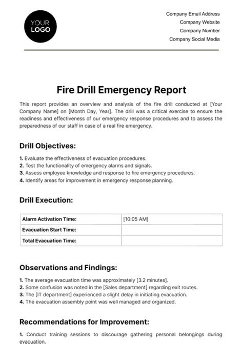 Fire Drill Chart