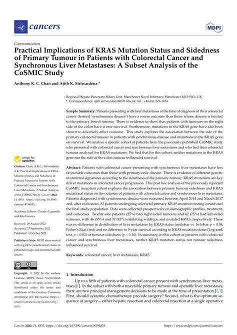 Pdf Practical Implications Of Kras Mutation Status And Sidedness Of Primary Tumour In Patients