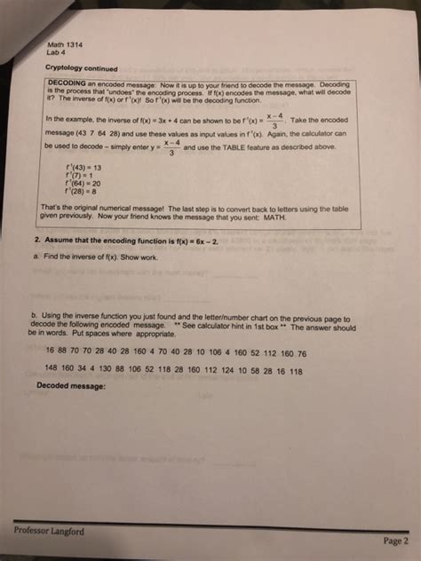 solved math 1314 lab 4 cryptology continued decoding an