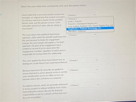 Solved Select The Case Name That Corresponds With Each Chegg Com