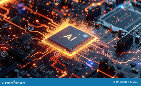 Ai Processor On Circuit Board Microchip Of Artificial Intelligence On Pcb Theme Of Chip