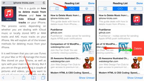 safari reading list how to add and delete items iphone