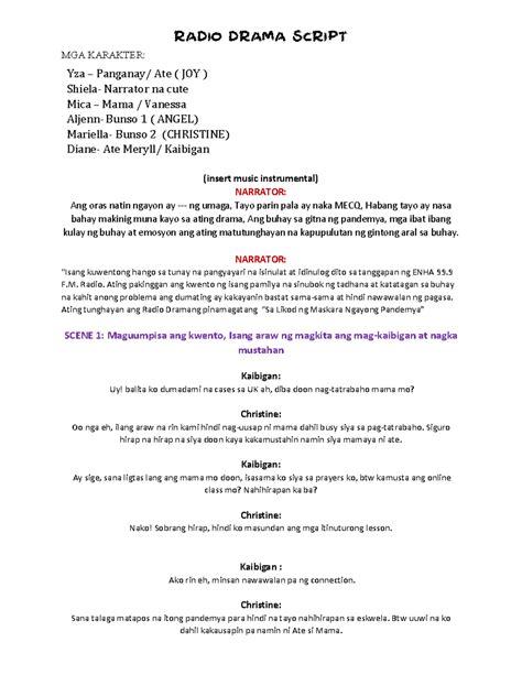 Radio Drama Script Group Activities Radio Drama Script Mga