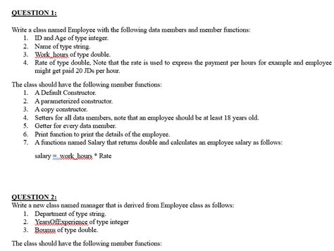 Solved Question 1 Write A Class Named Employee With The