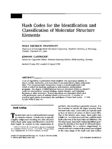 Pdf Hash Codes For The Identification And Classification Of Molecular