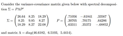 Solved Consider The Variance Covariance Matrix Given Below Chegg