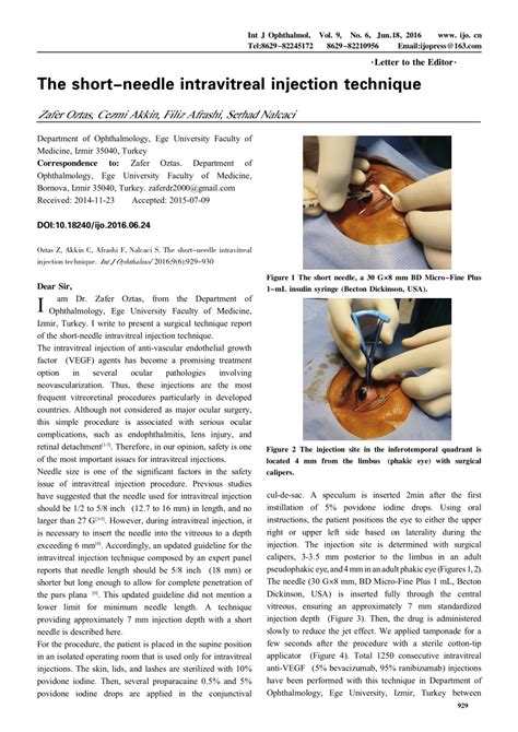 Pdf The Short Needle Intravitreal Injection Technique