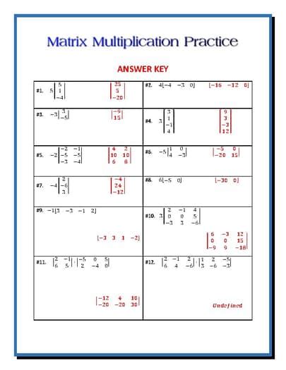 Matrix Multiplication Practice By Certified Math Geek Tpt