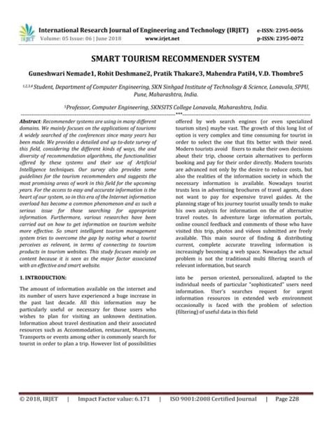 Irjet Smart Tourism Recommender System Pdf