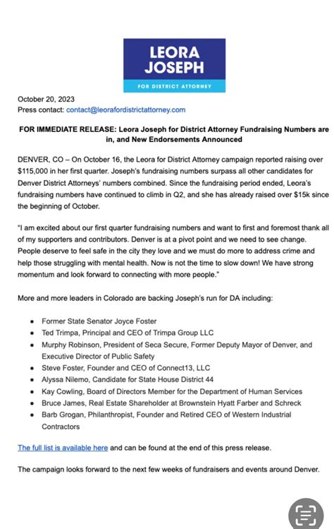 Newest Press Release Leora Joseph