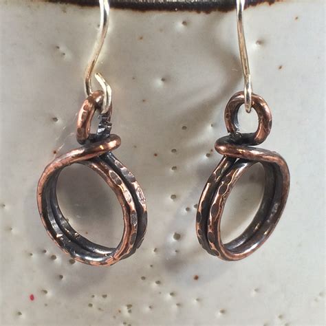 Boho Rustic Small Copper Double Hoop Earrings Alicia Heyman Studio