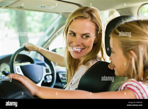 Mother And Daughter Talking In Car Stock Photo Alamy