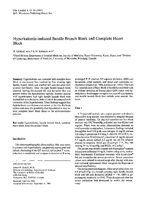 Pdf Hyperkalemia Induced Bundle Branch Block And Complete Heart Block