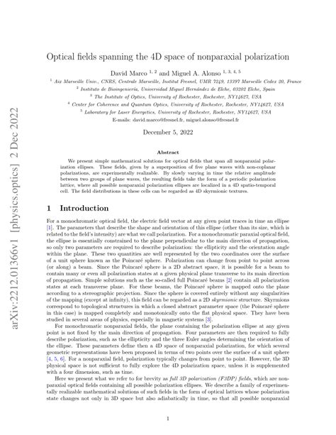 Pdf Optical Fields Spanning The 4d Space Of Nonparaxial Polarization