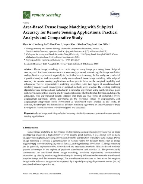 pdf area based dense image matching with subpixel accuracy for remote