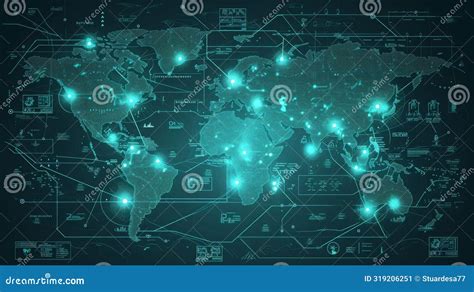 Futuristic Digital World Map With Glowing Points Stock Image Image Of
