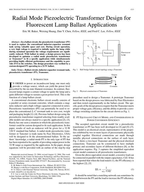 Pdf Radial Mode Piezoelectric Transformer Design For Fluorescent Lamp Ballast Applications