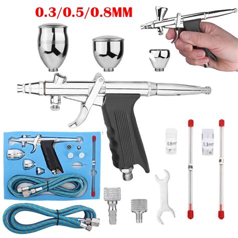 액세서리 키트 포함 에어 브러시 다목적 정밀 고정 듀얼 액션 트리거 중력 피드 에어 브러시 페인팅 03mm 05mm