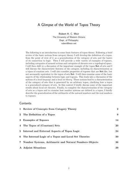 A Glimpse Of The World Of Topos Theory Docslib