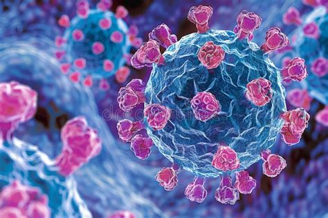 Microscopic Close Up Of A Colorful Virus With Intricate Structures Stock Image Image Of