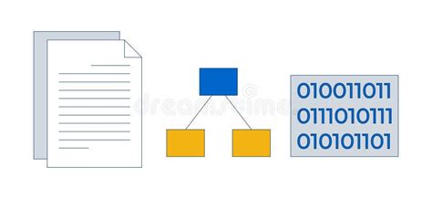 Documents Flowchart And Binary Code 2d Cartoon Objects Set Stock