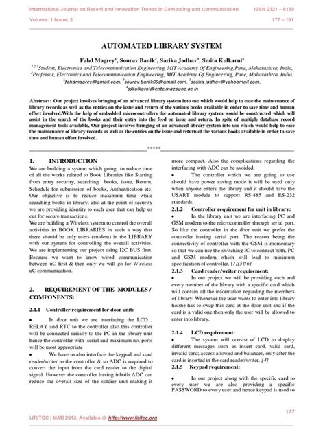 automated library system pdf microcontroller office equipment
