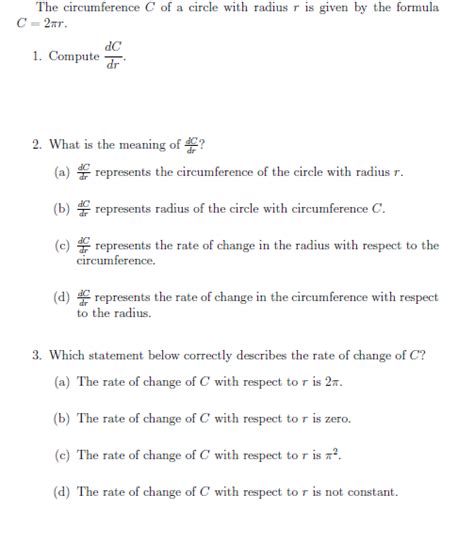 Solved The Circumference C Of A Circle With Radius R Is Chegg