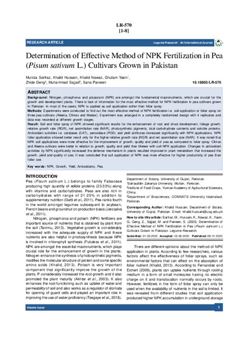 Pdf Determination Of Effective Method Of Npk Fertilization In Pea