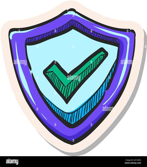 Hand Drawn Shield Icon With Checkmark In Sticker Style Vector Illustration Stock Vector Image