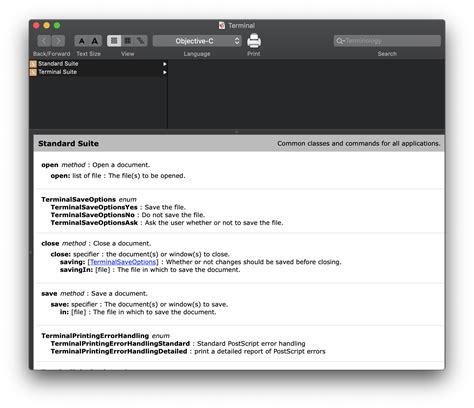 macos how can i use the objective c apis listed in script editor s