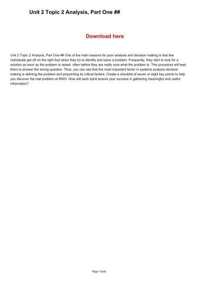 Unit 2 Topic 2 Analysis Part One