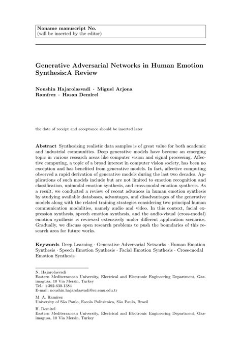[pdf] generative adversarial networks in human emotion synthesis a review