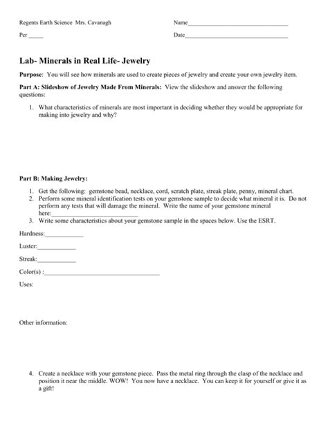 Earth Science Mineral Identification Jewelry Lab