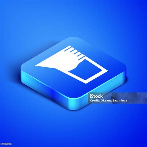 아이소메트릭 실험실 유리 제품 또는 파란색 배경에 격리된 비커 아이콘 파란색 사각형 버튼입니다 벡터 일러스트레이션 건강관리와 의술에 대한 스톡 벡터 아트 및 기타 이미지