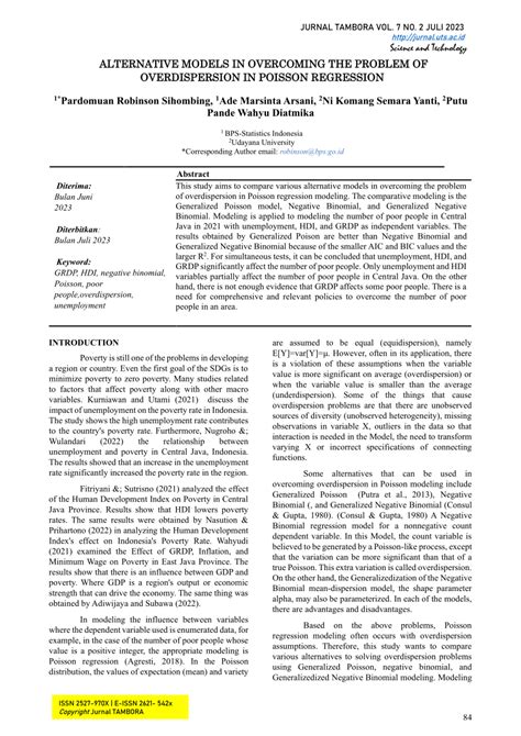 Pdf Alternative Models In Overcoming The Problem Of Overdispersion In Poisson Regression
