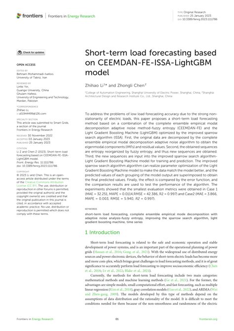 Pdf Short Term Load Forecasting Based On Ceemdan Fe Issa Lightgbm Model