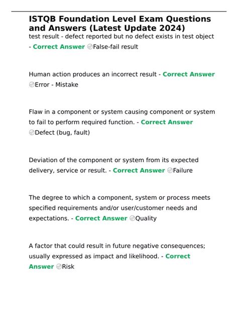 Istqb Foundation Level Exam Questions And Answers Latest Update 2024 Istqb Foundation