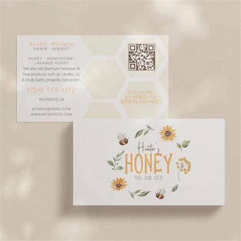 Qr Code Modern Honeybee Wreath Apiarist Beekeeper Business Card Zazzle