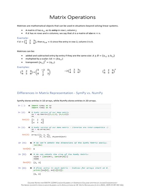 2a Matrix Operations Pdf Matrix Mathematics Operator Theory